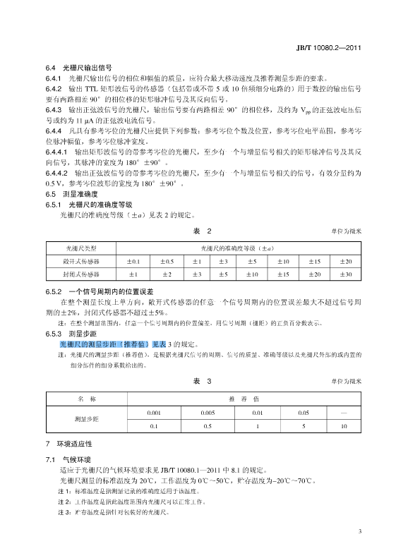 JB T 10080.2-2011 光栅线位移测量系统 - 深圳格杰科技有限公司